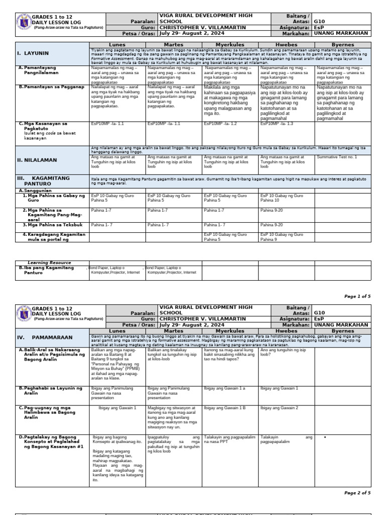 DLL - ESP - 10 - Week 1 | PDF