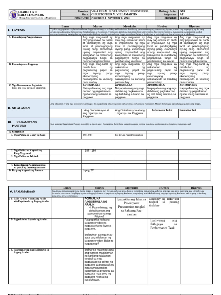 DLL - AP 10 Globalisasyon Paggawa Quarter 2 | PDF