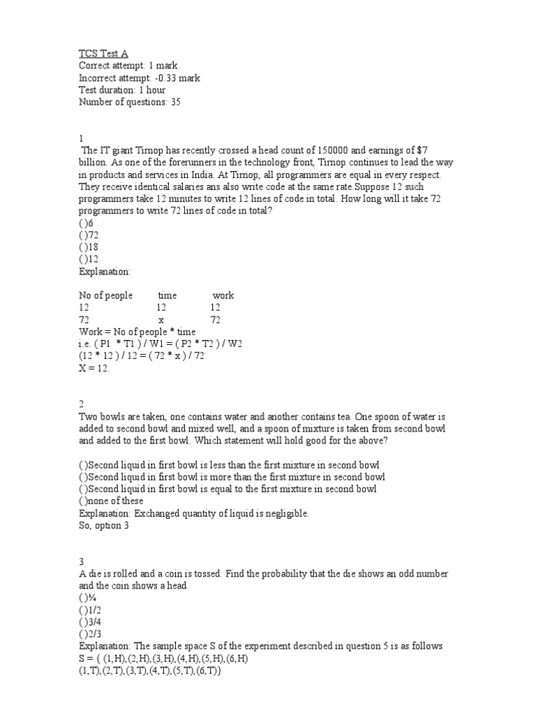 TCS Test A: Sample Questions & Solutions | PDF | Ferrari | Pi
