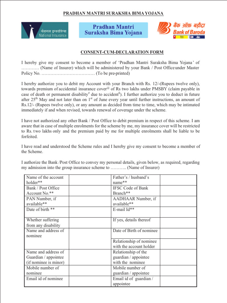 PMSBY Enrollment Form 2021 | PDF | Identity Document