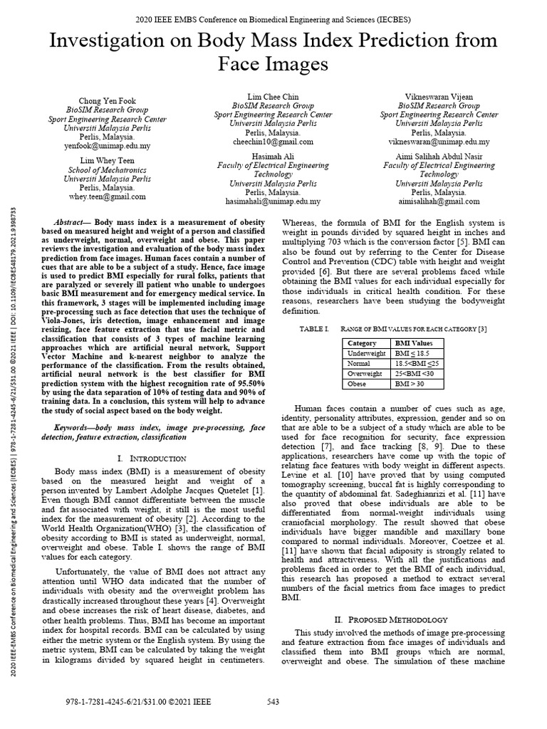 Investigation On Body Mass Index Prediction From Face Images | PDF