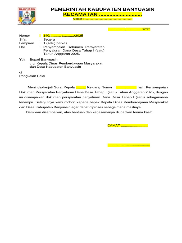 Surat Pengantar Camat Pengajuan DD | PDF