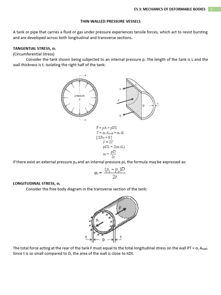 Thin Walled Pressure Vessels | PDF | Stress (Mechanics) | Mechanical ...