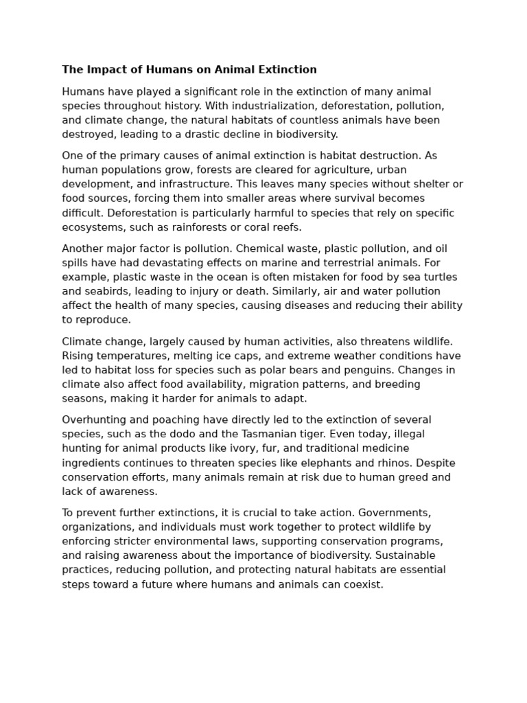 The Impact of Humans On Animal Extinction | PDF | Extinction | Habitat ...