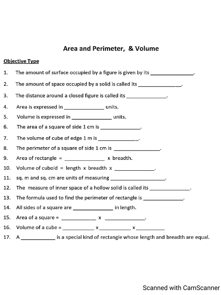 Perimeter, Area and Volume SQ | PDF