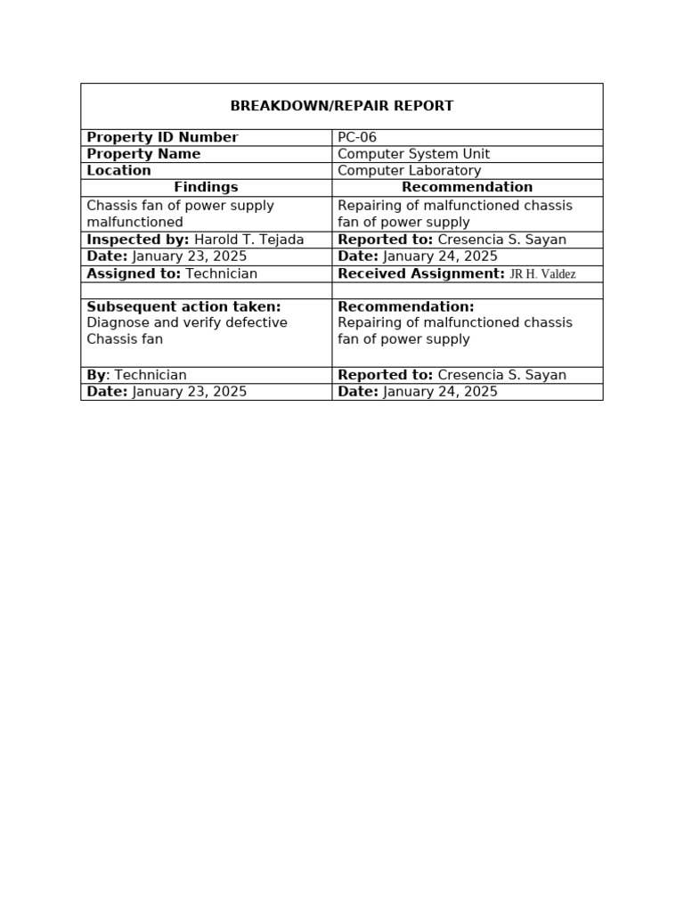 08 Breakdown-Repair Report | PDF
