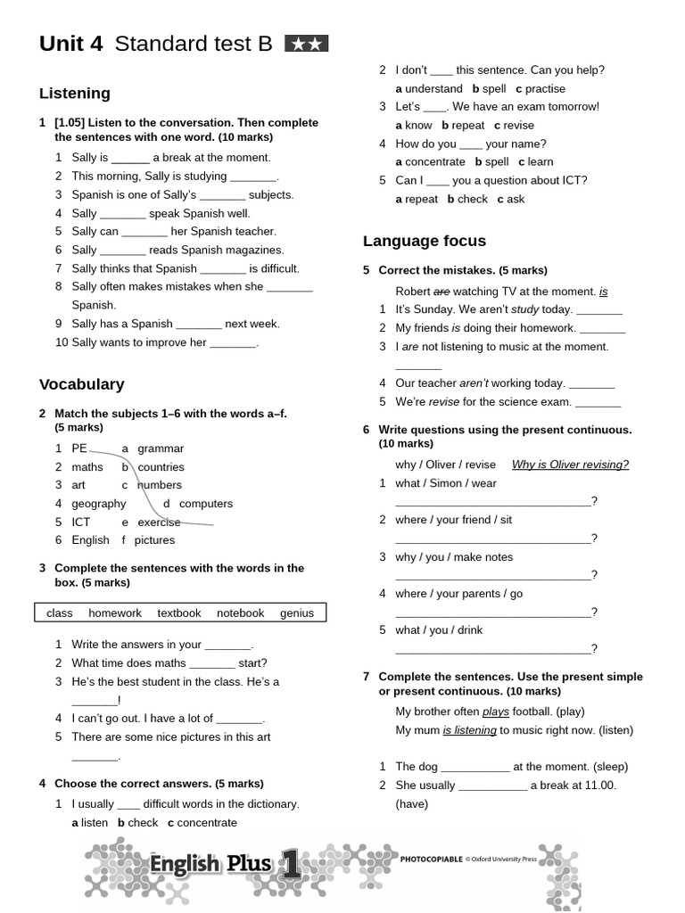 unit_4_standard_test_b | PDF | English Language | Spanish Language