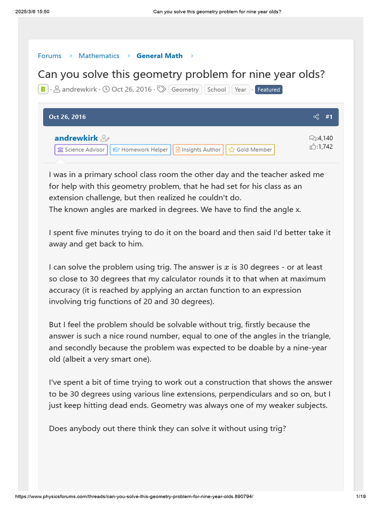 LANGLEY Can you solve this geometry problem for nine year olds_ | PDF | Triangle | Euclid