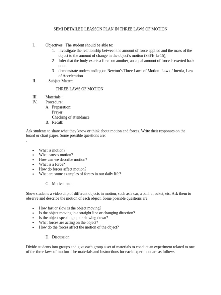 Lesson Plan: Newton's Laws of Motion | PDF | Force | Newton's Laws Of ...