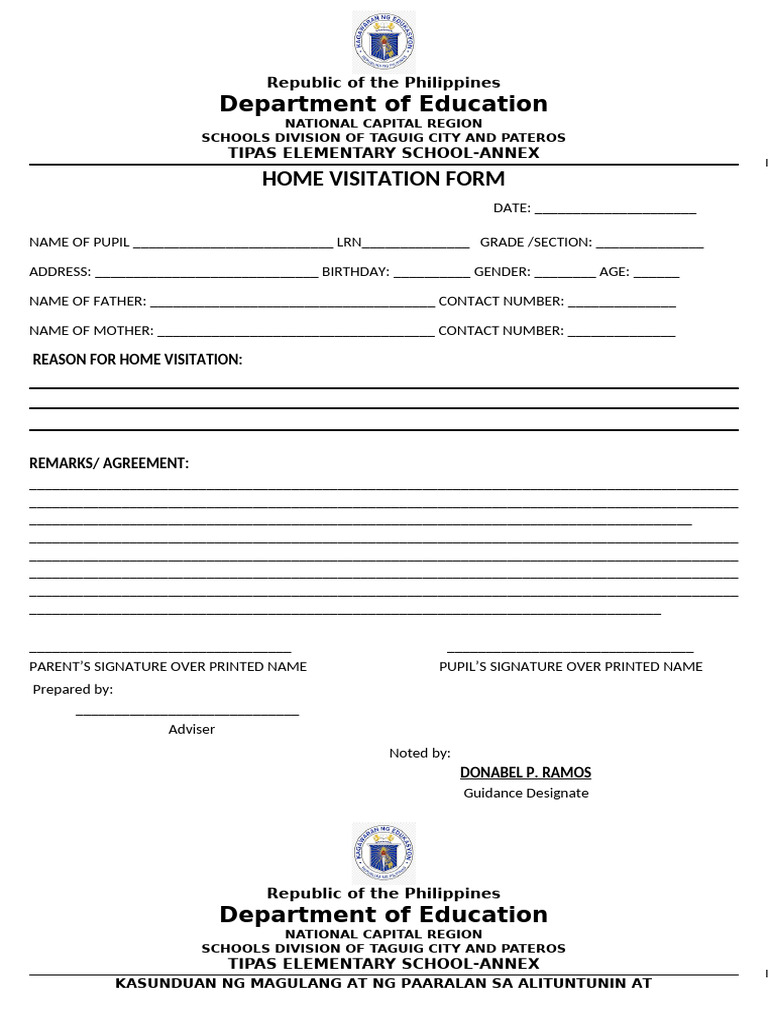 Home Visitation Form | PDF