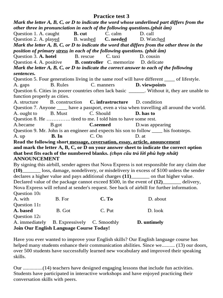 Practice Test 5 With Answer | PDF | Internet Of Things | Sustainability