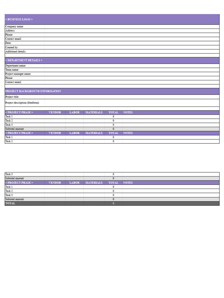 Project Estimate Template 2 Sheet1 | PDF