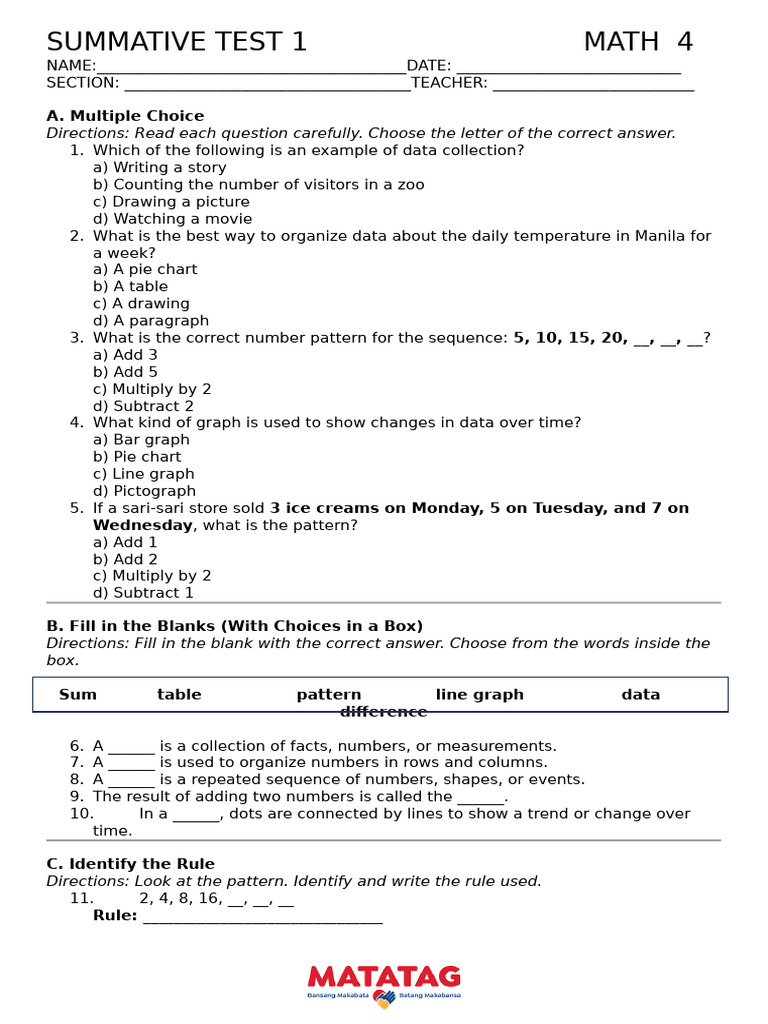 Math 4 Summative 01 | PDF | Multiplication | Summation