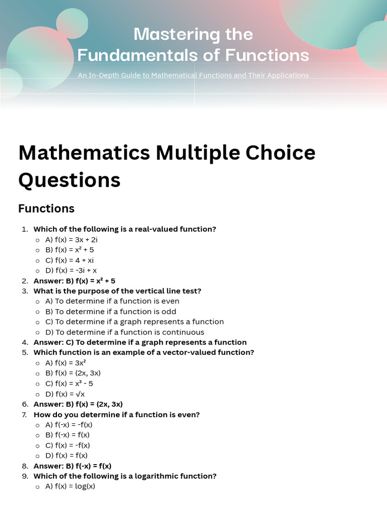 Here Are 50 Challenging Multiple-Choice Questions (MCQS) Based On The Provided Mathematics ...