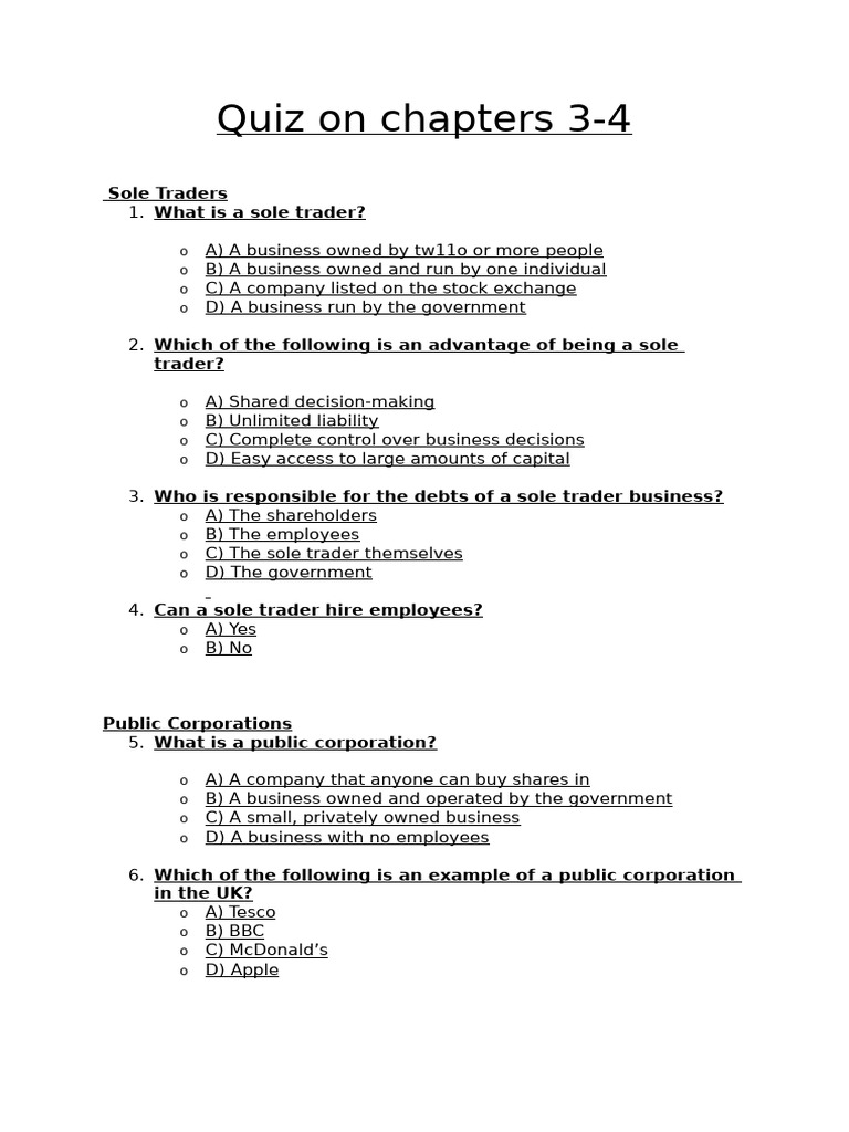 Quiz on chapters 3 | PDF | Corporations | Multinational Corporation