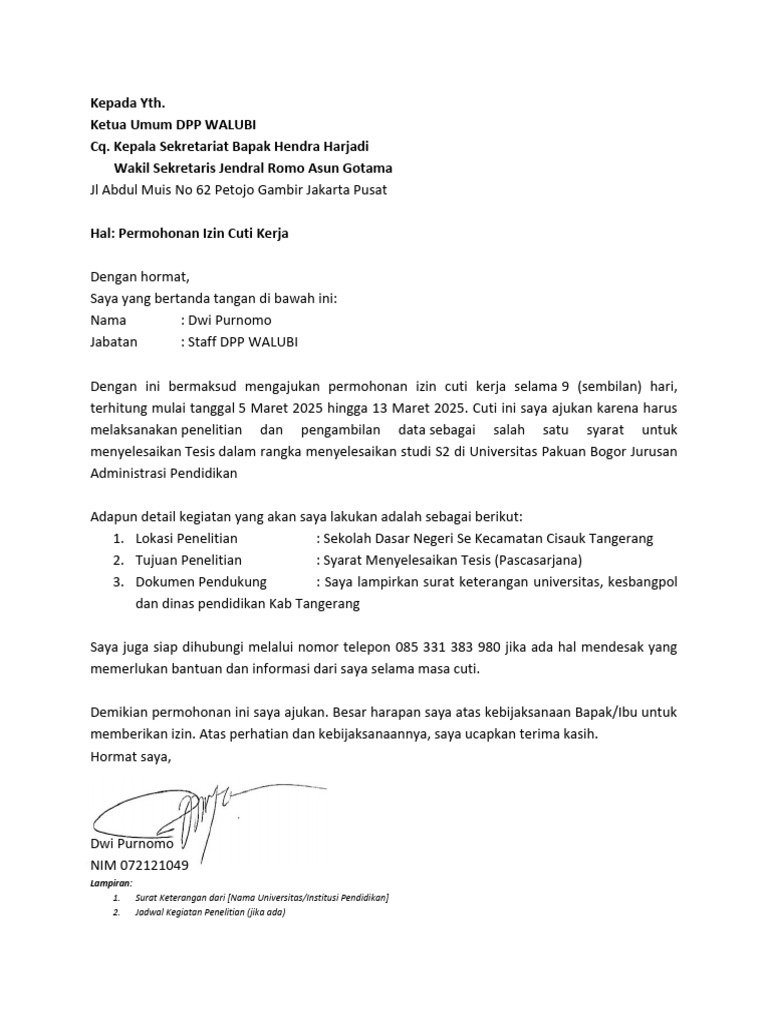 Surat Ijin Cuti | PDF