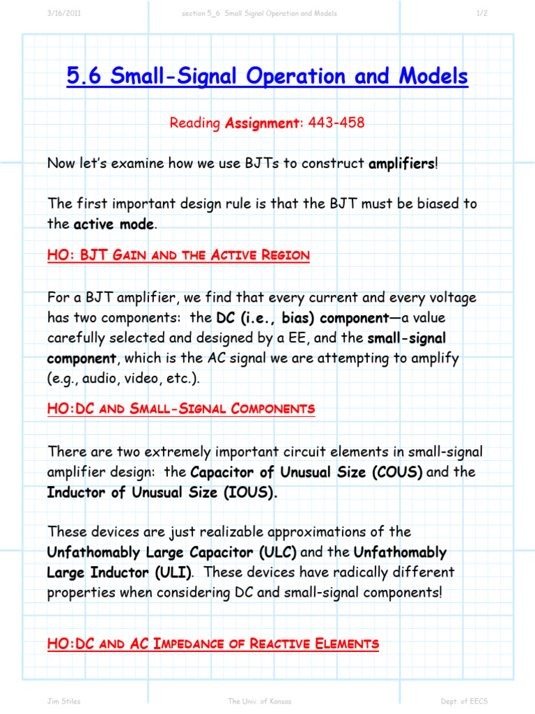 Small Signal Operation and Models | PDF | Bipolar Junction Transistor | Electrical Impedance