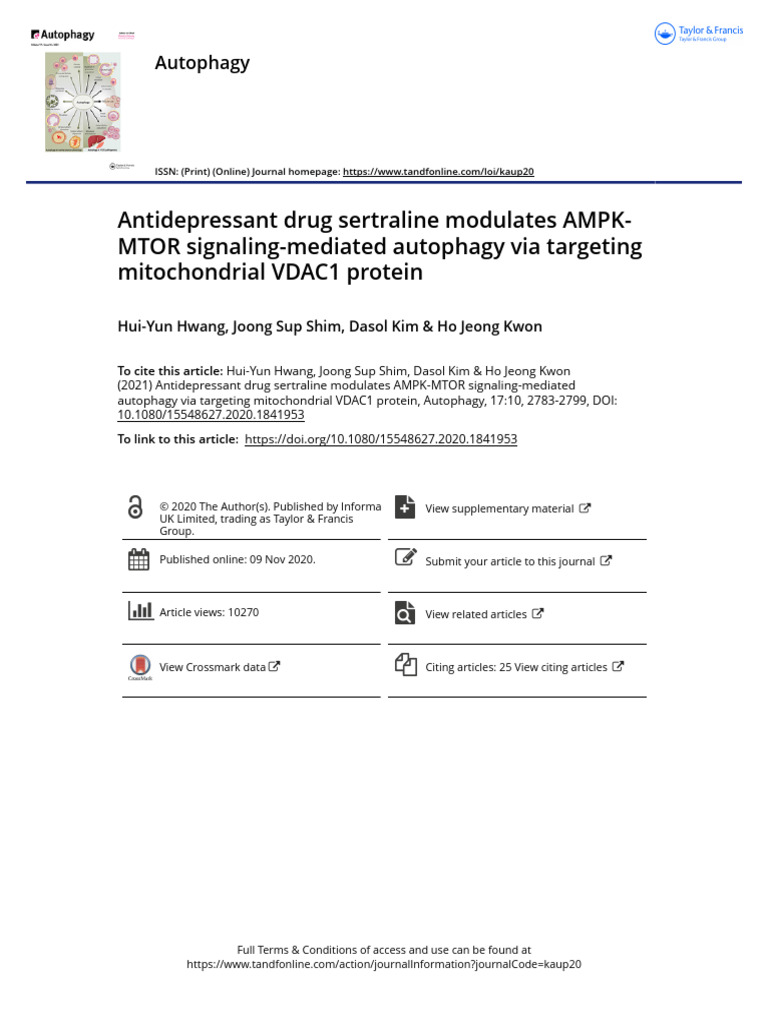 Sertraline's Role in VDAC1-Linked Autophagy | PDF | Autophagy | Enzyme Inhibitor