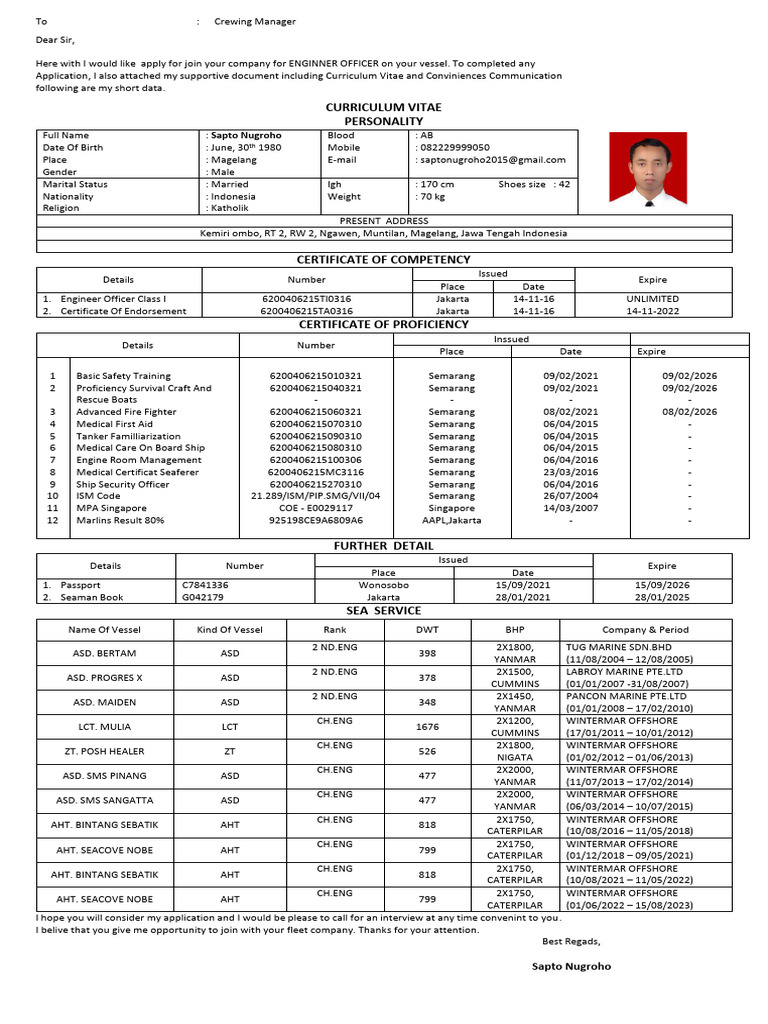 cv sapto new 2023 (1) | PDF | Ships | Water Transport
