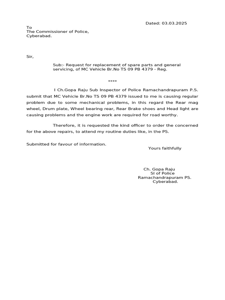 Request for MC Vehicle Repairs | PDF