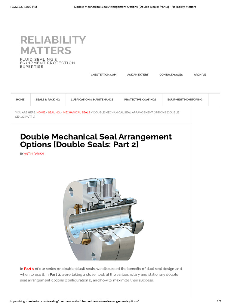 Double Mechanical Seal Configurations | PDF | Pressure | Leak