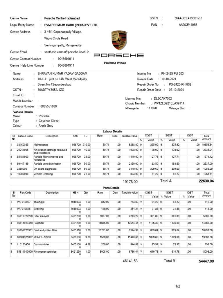 Proforma Job Card Inv- Mr Shravan Kumar | PDF | Taxation | Payments