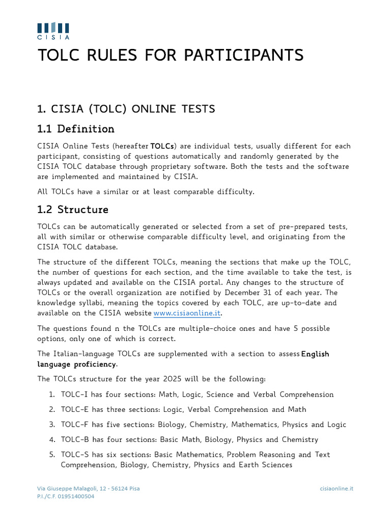 TOLC Rules 2025 | PDF | Mathematics | Laptop