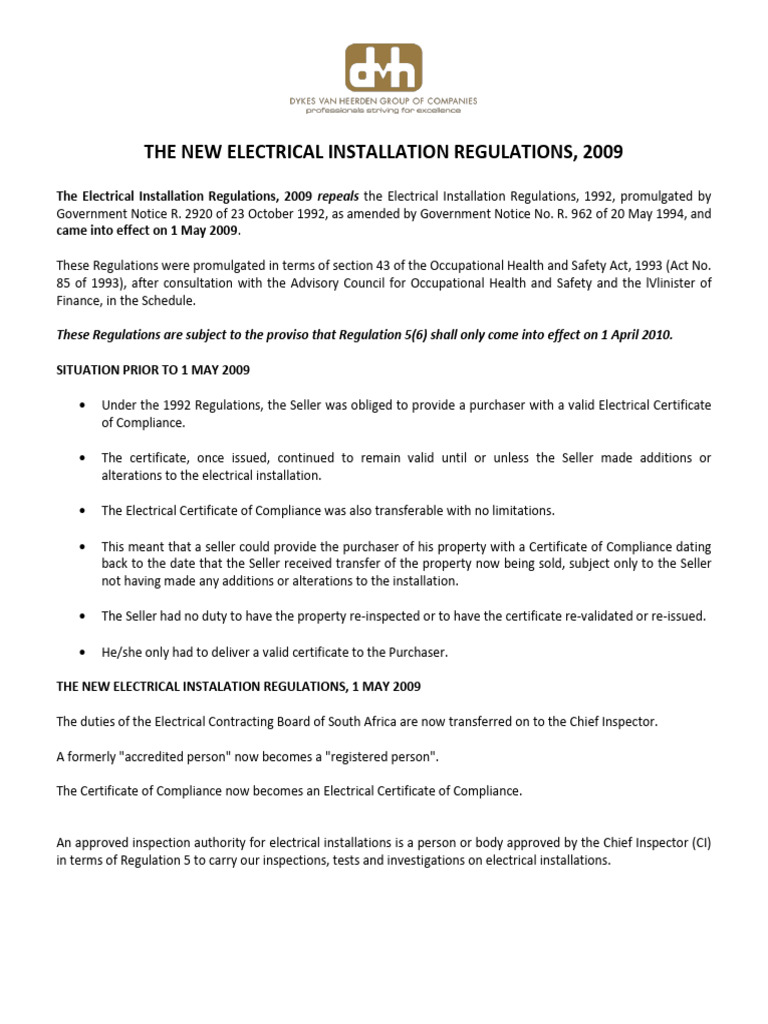 Electrical Installation Regulations - 2009 | PDF | Lease | Electrician