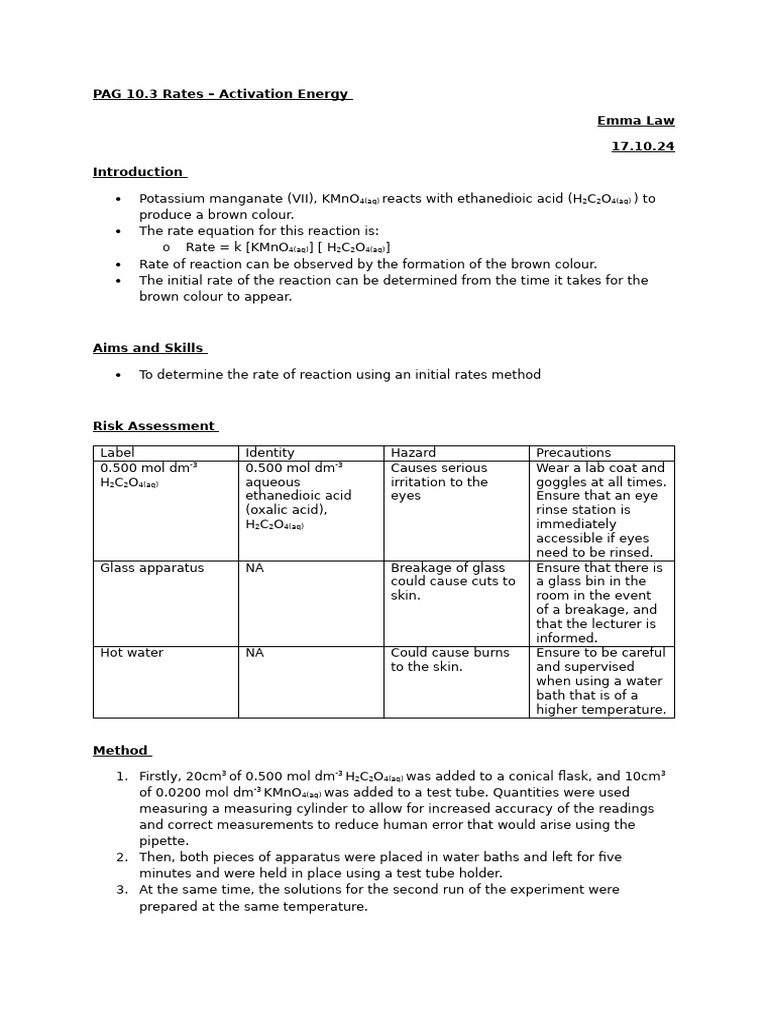 Potassium Manganate Risk Assessment | PDF | Temperature | Experiment