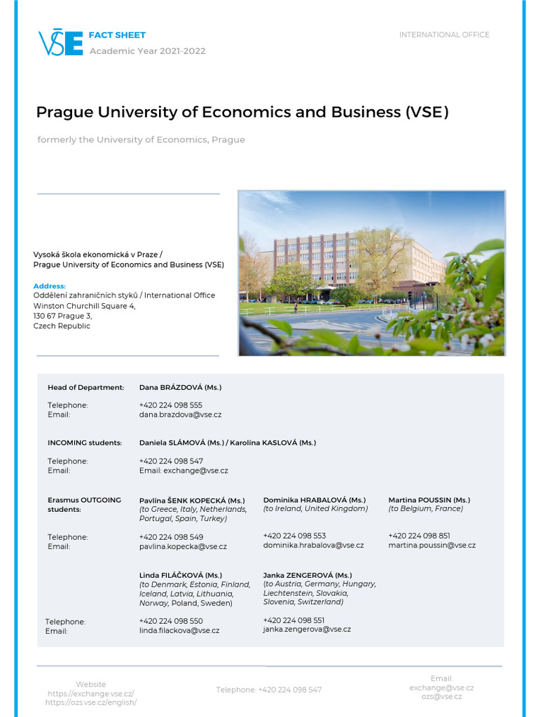 VSE_Factsheet_ERASMUS_2021-22 | PDF | Academic Degree | Academic Term