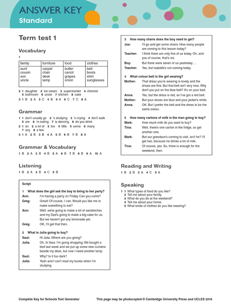 KFS-TT-1_Answer key | PDF