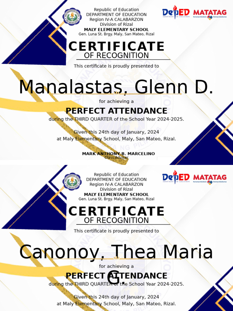 Perfect Attendance Certificates 2024-2025 | PDF
