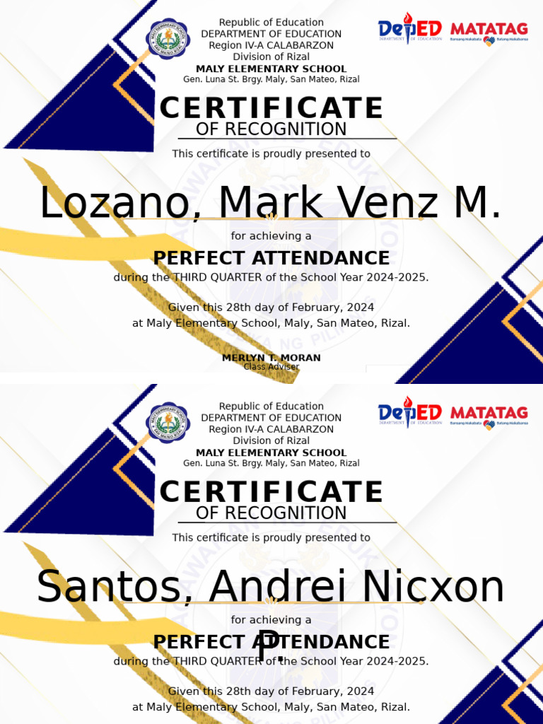 Copy of Perfect Attendance Certificate | PDF