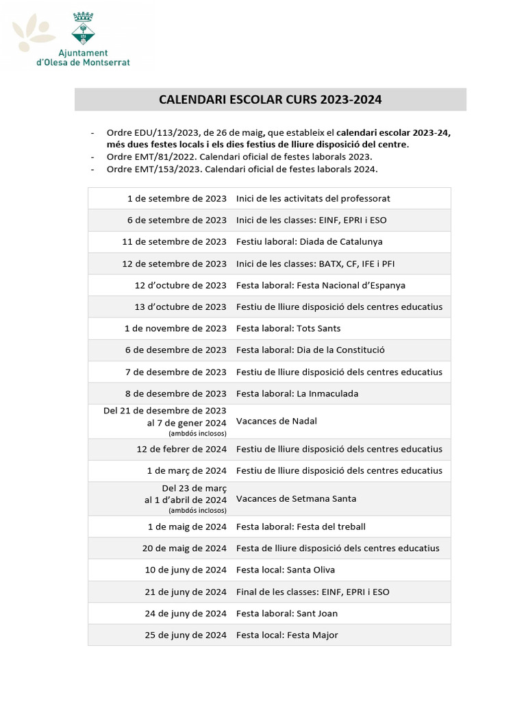 Calendari 2023-24 Centres Educatius DEF | PDF