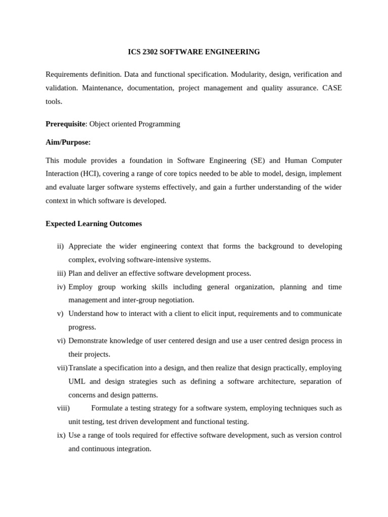 Ics 2302 Software Engineering | PDF | Software | Software Development