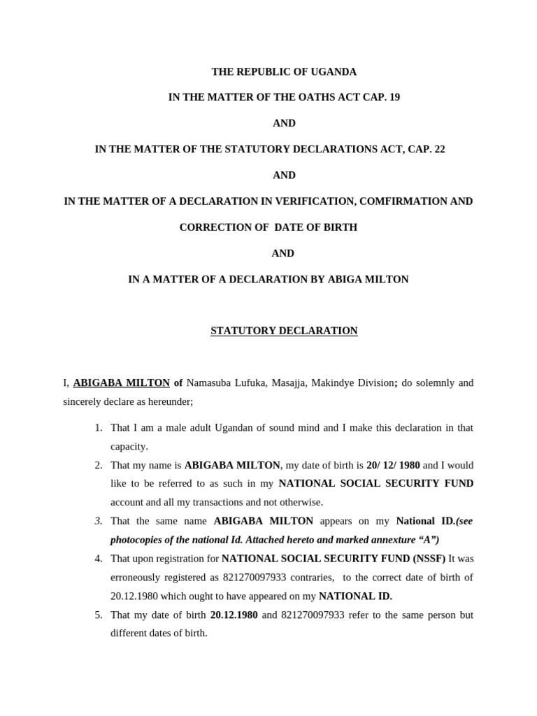 satutory Declaration 2 | PDF | Civil Law (Common Law) | Common Law