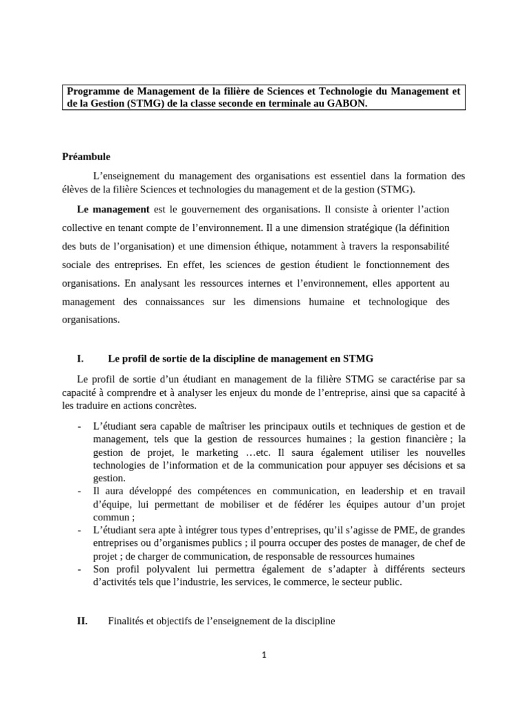 Programme de Management STMG au Gabon | PDF | Recrutement ...