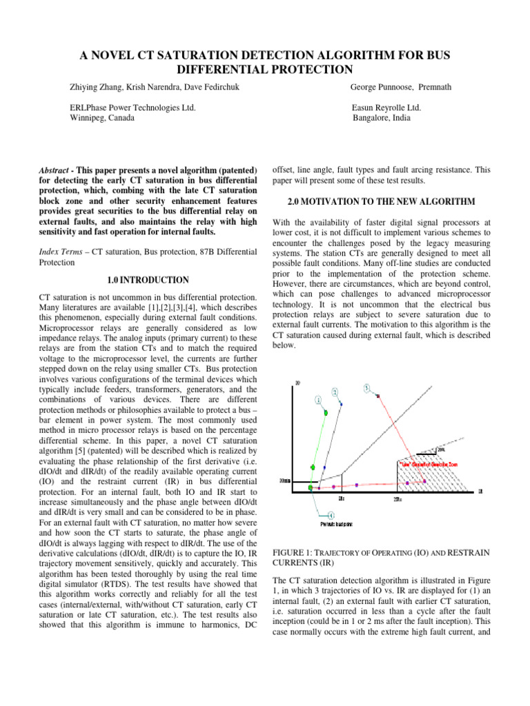 A Novel Ct Saturation Detection Algorithm For Bus Differential Protection Pdf Relay Ct Scan