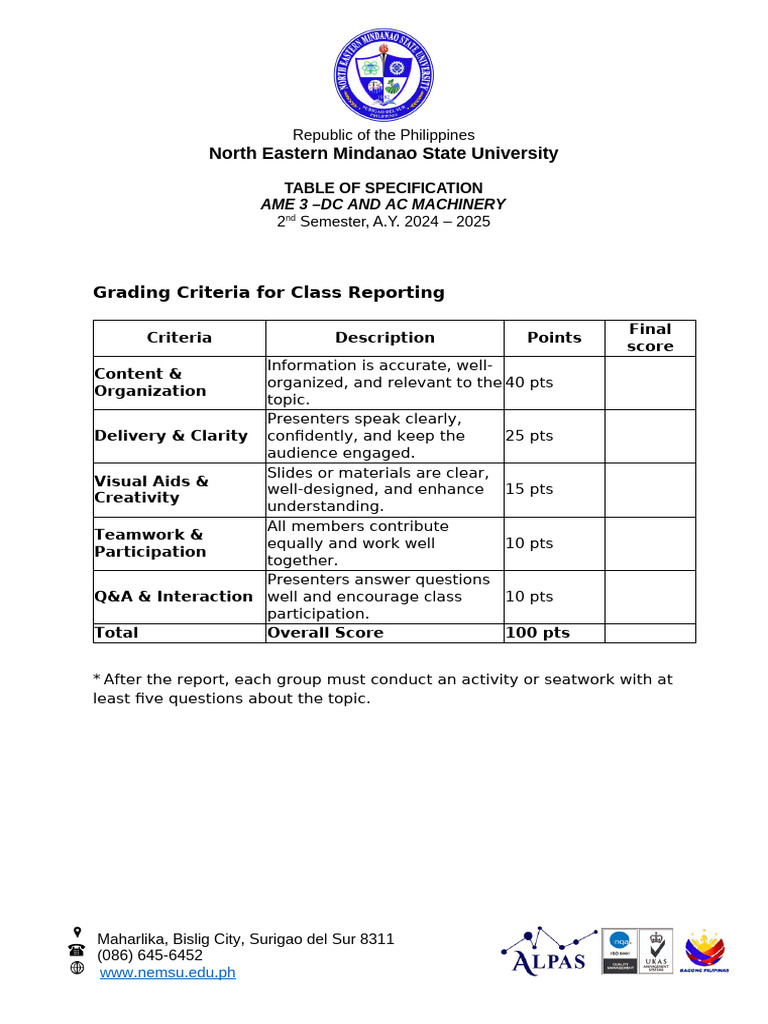 Ame 3 Class Reporting | PDF