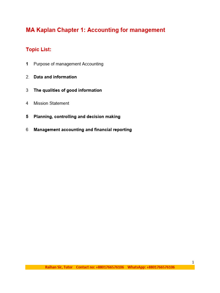 MA Chapter 1 Accounting For Management | PDF | Management Accounting ...