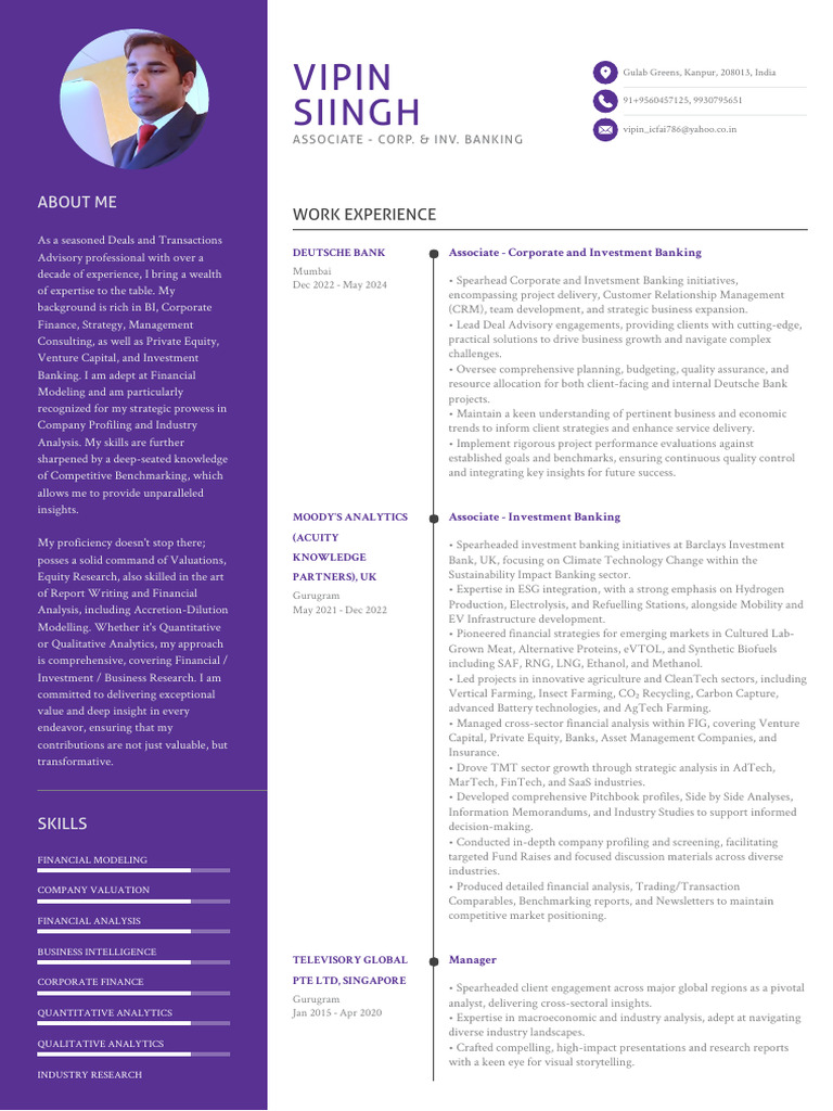 Cv Vipin.fy24 | PDF | Investment Banking | Customer Relationship Management
