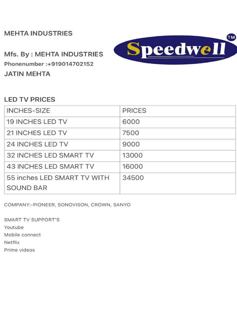 Led TV Price List - (Retail) | PDF