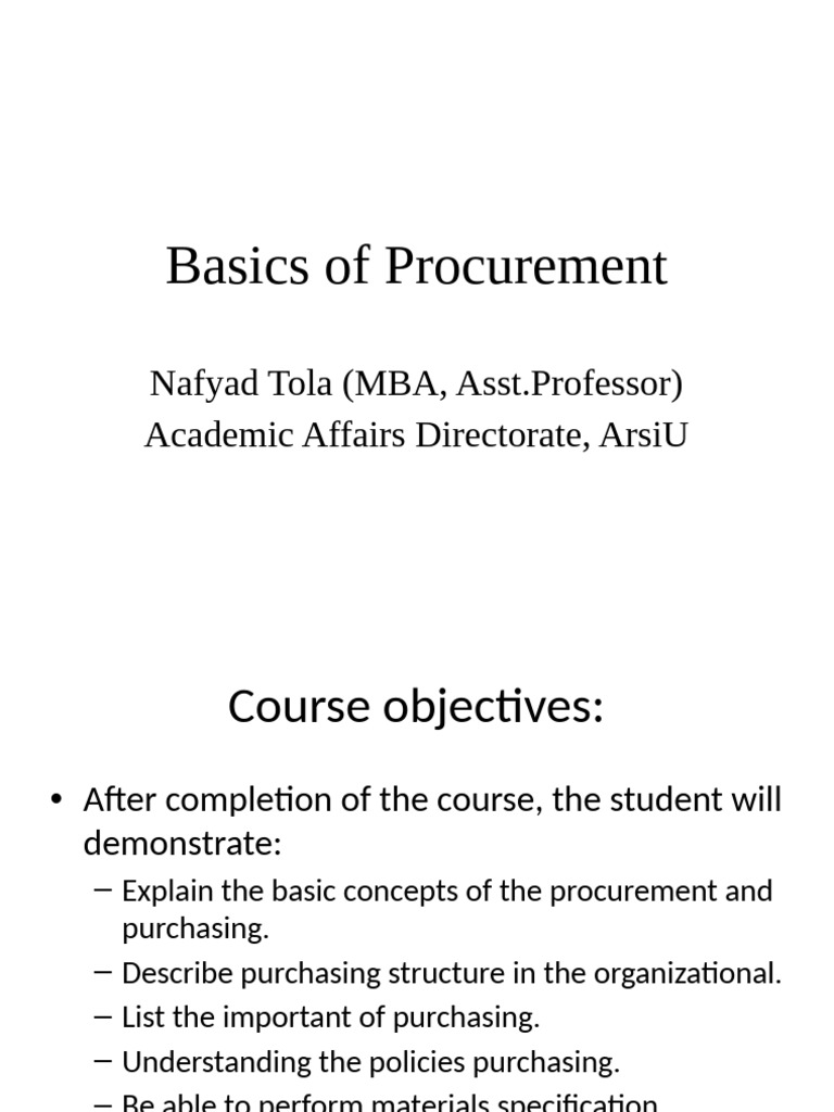 Basics of Procurement - pptx1 | PDF | Procurement | Supply Chain