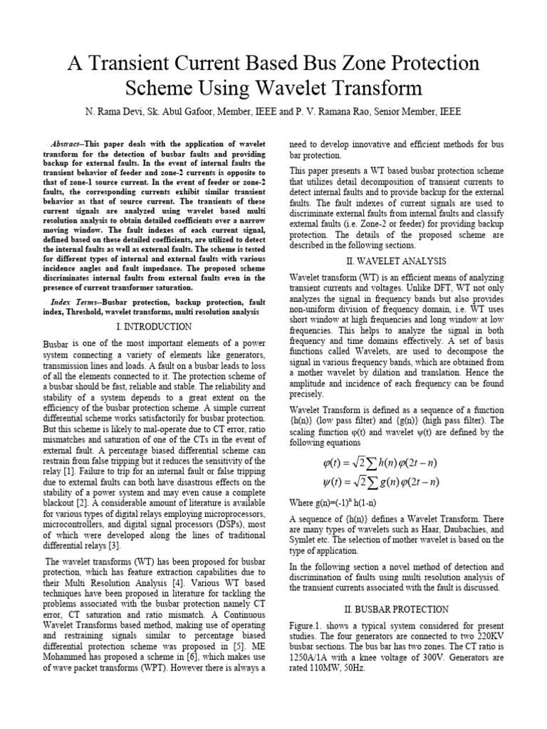 A Transient Current Based Bus Zone Protection Scheme Using Wavelet ...