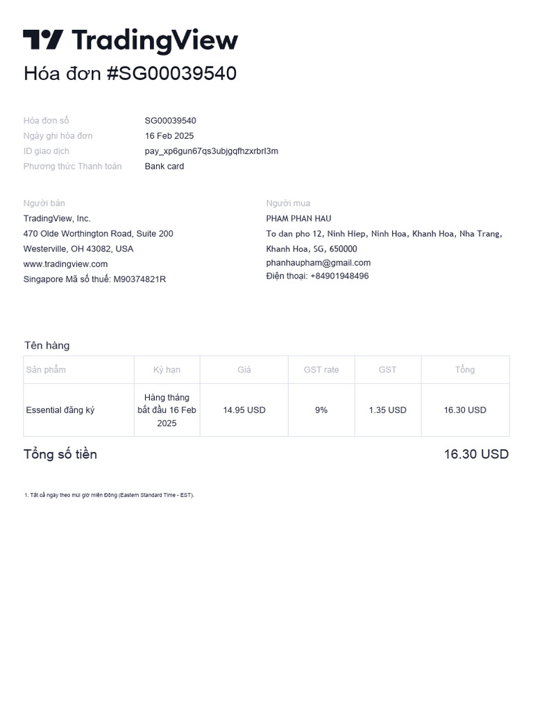 TradingView Invoice | PDF