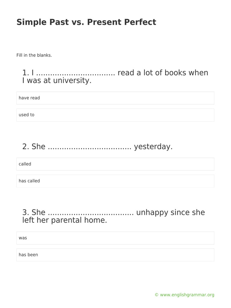 Simple Past vs Present Perfect Exercises | PDF