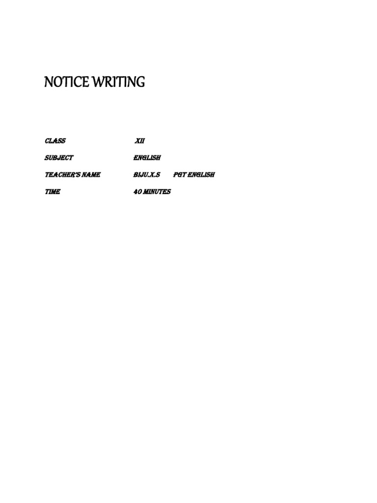 Notice Writing Lesson Plan for Class 12 | PDF