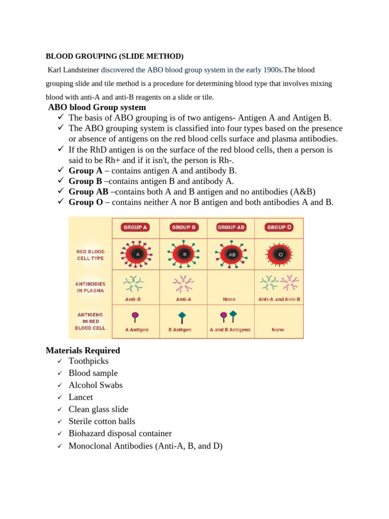 Blood Grouping by Slide Method Guide | PDF