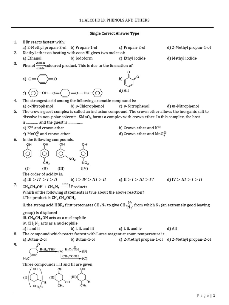 Alcohols, Phenols and Ethers | PDF | Ether | Ethanol