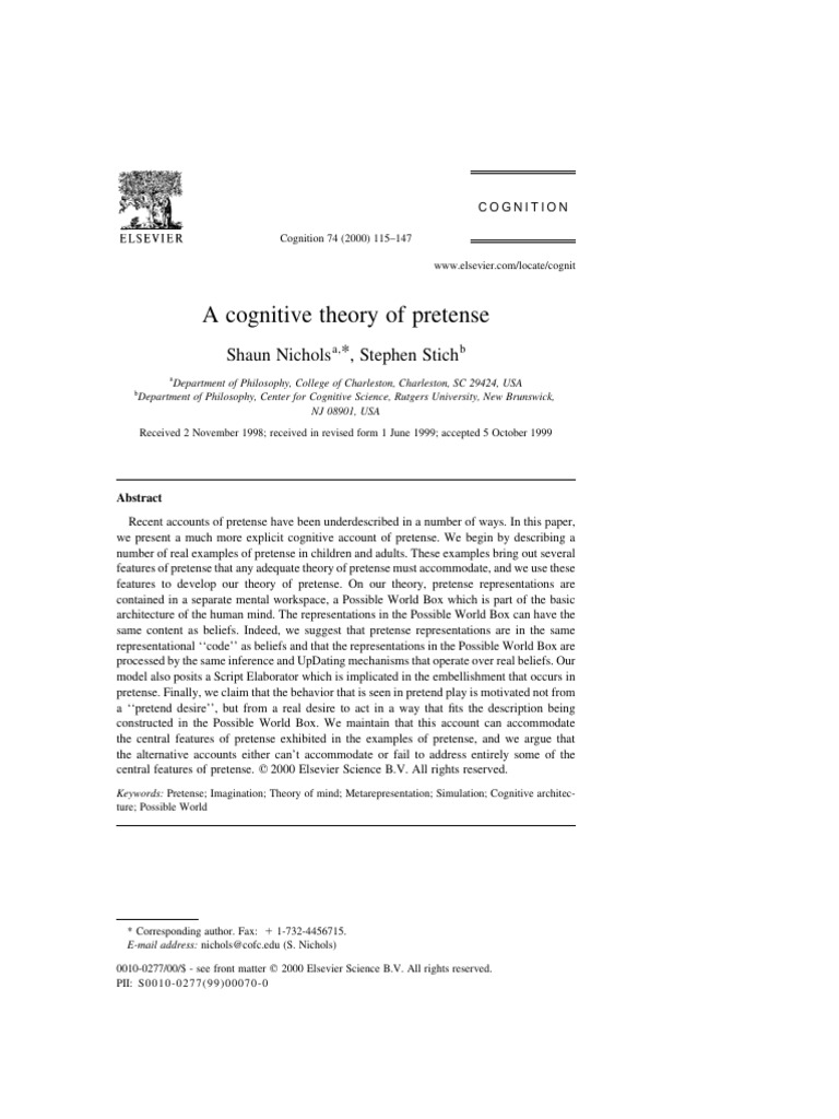 A Cognitive Theory of Pretense: Shaun Nichols, Stephen Stich | PDF ...